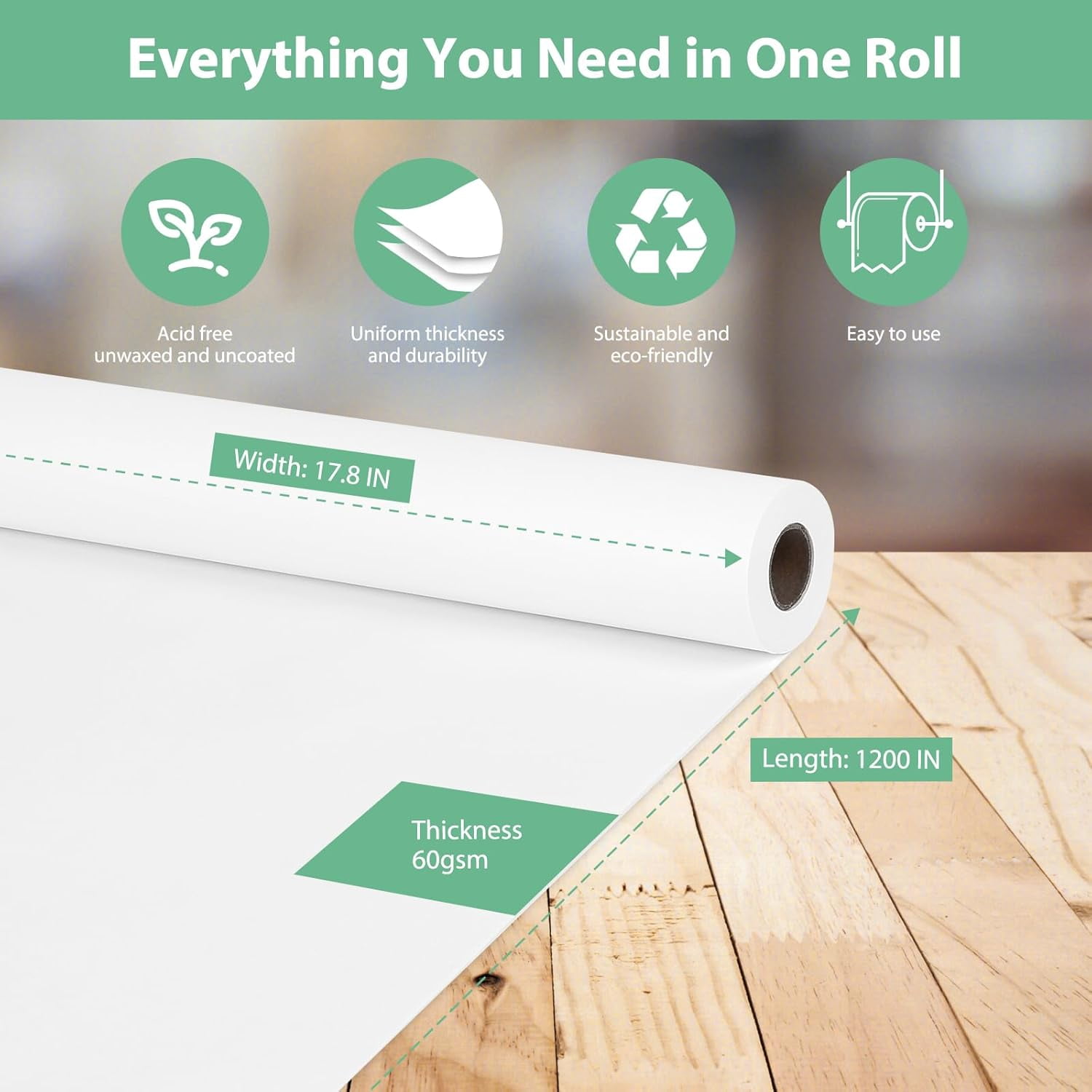 White Craft Paper Roll 17.8"×1200"(100 Ft), Poster Paper Roll, Roll Of ...