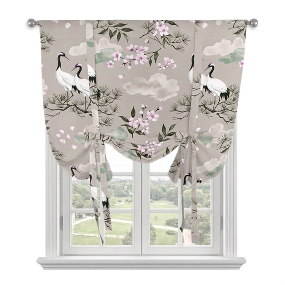 White Crane Tie Up Curtains for Window, Thermal Insulated Balloon Shade ...