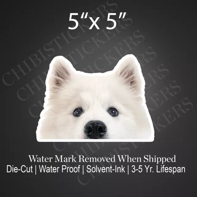 White Cream Samoyed Puppy Realistic Dog Sticker Vinyl Waterproof Phone ...