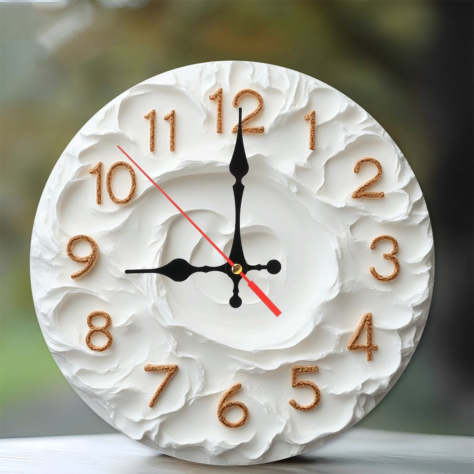 White Cream Texture Wall Clock Gold Numbers Home Decor 10-Inch Silent ...