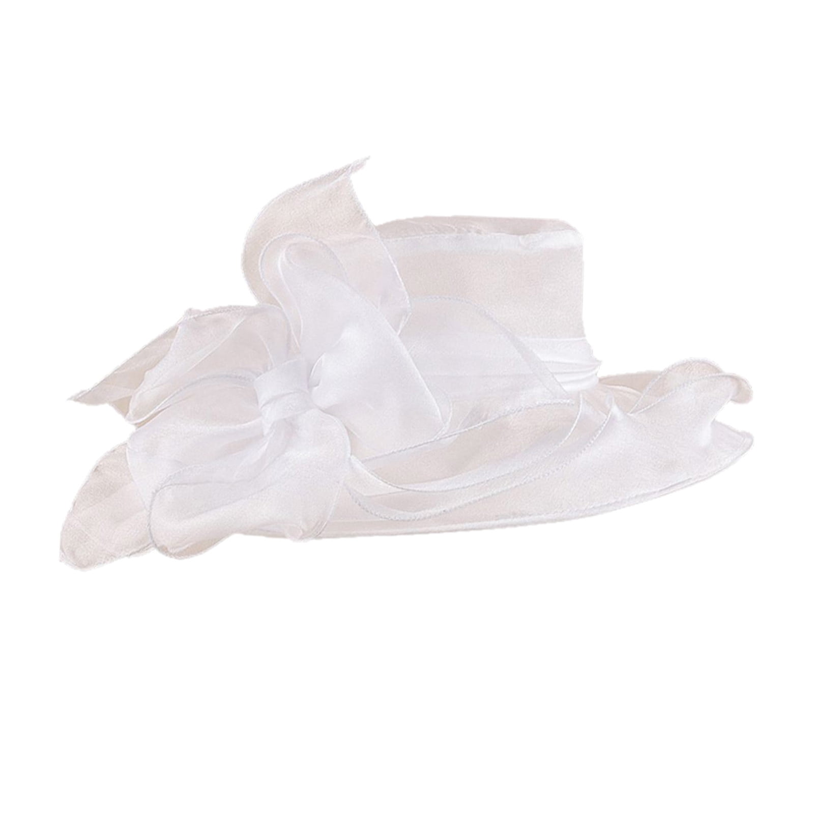 White Crisp Formal Wide-Brim Hat Polyester Tea Party Headwear For Women ...