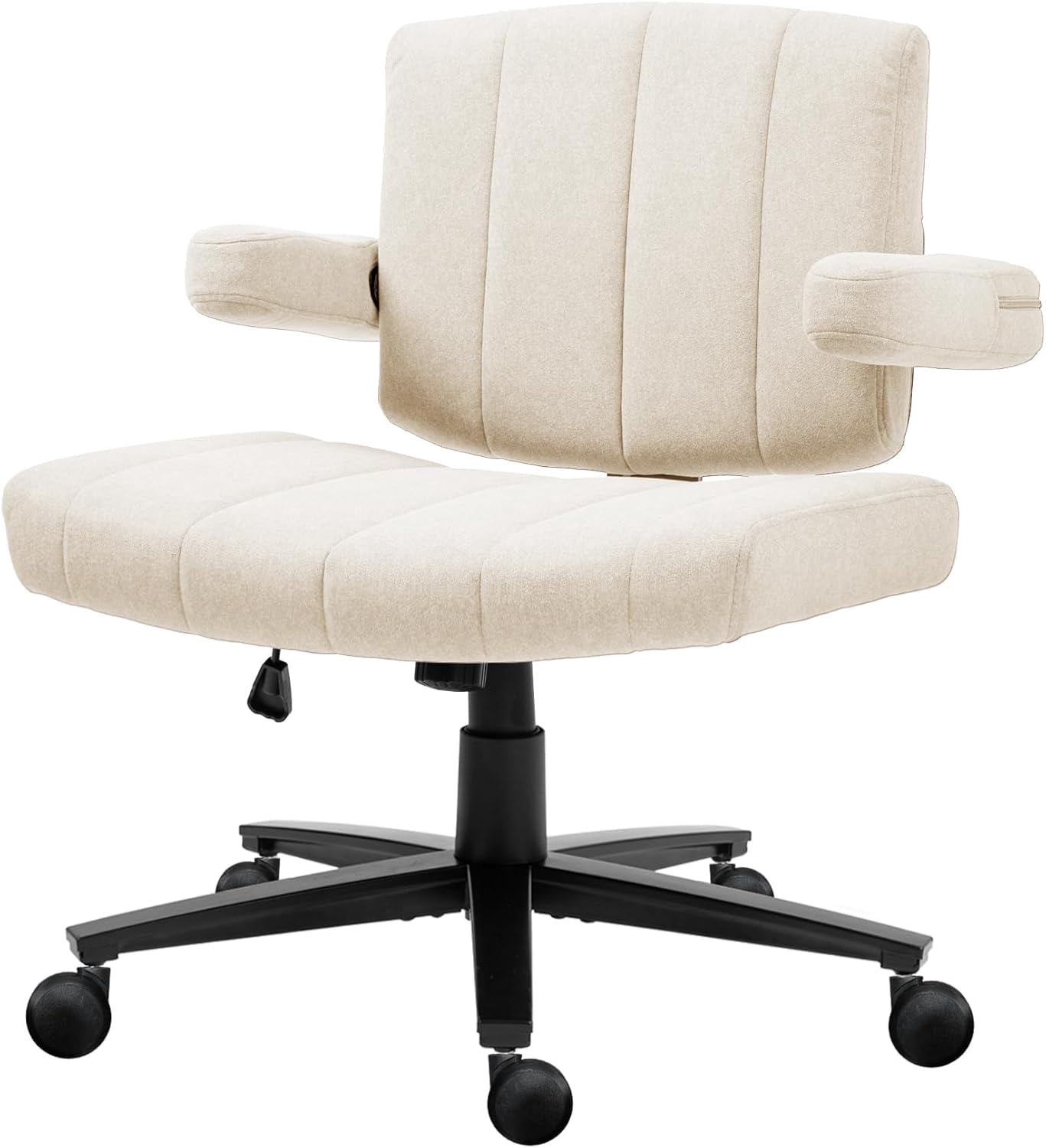 White Criss Cross Office Chair with Wheels, Ergonomic Wide Seat Vanity ...