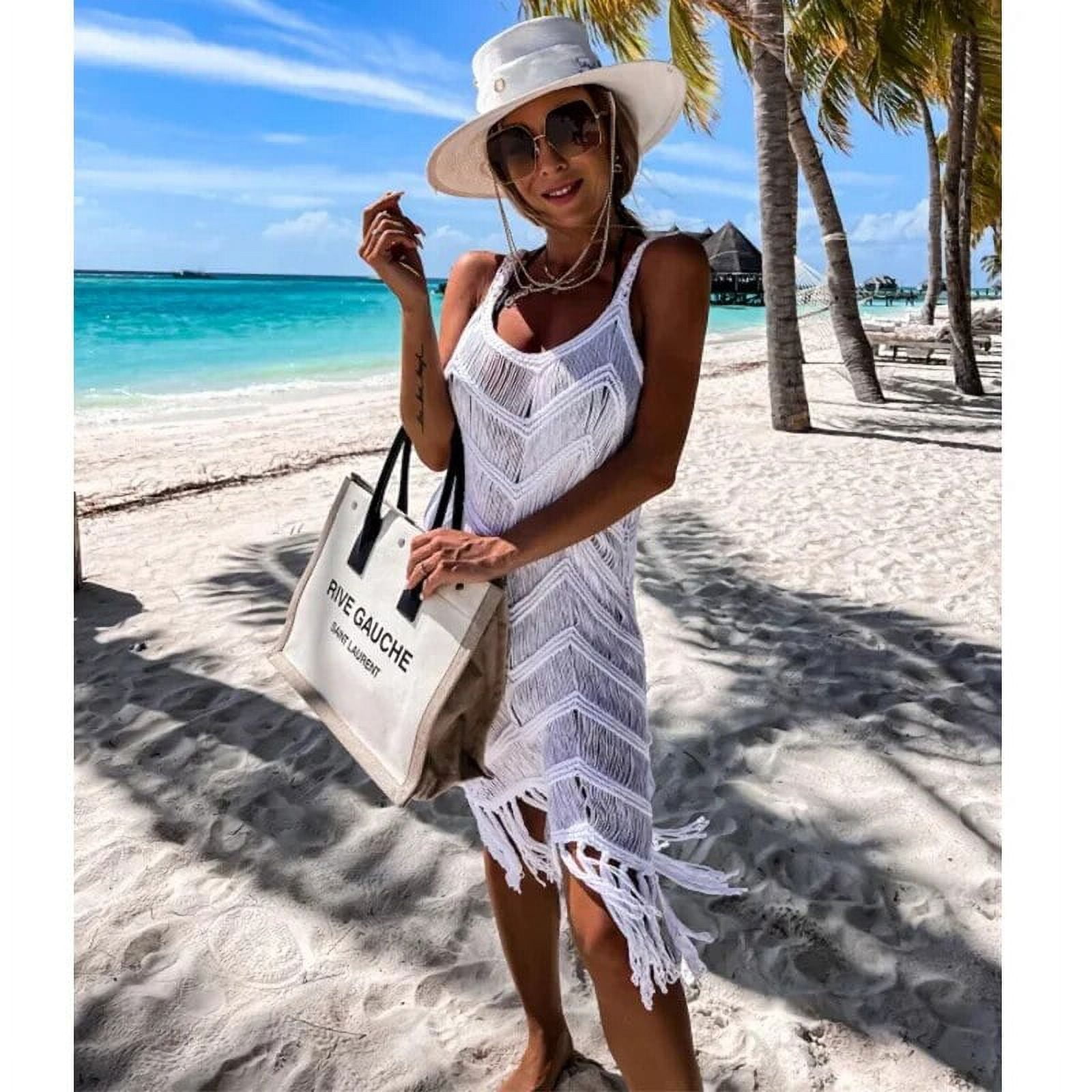 White Crochet Tunic Bikini Cover Ups Sexy Hollow Out Dress Women Summer
