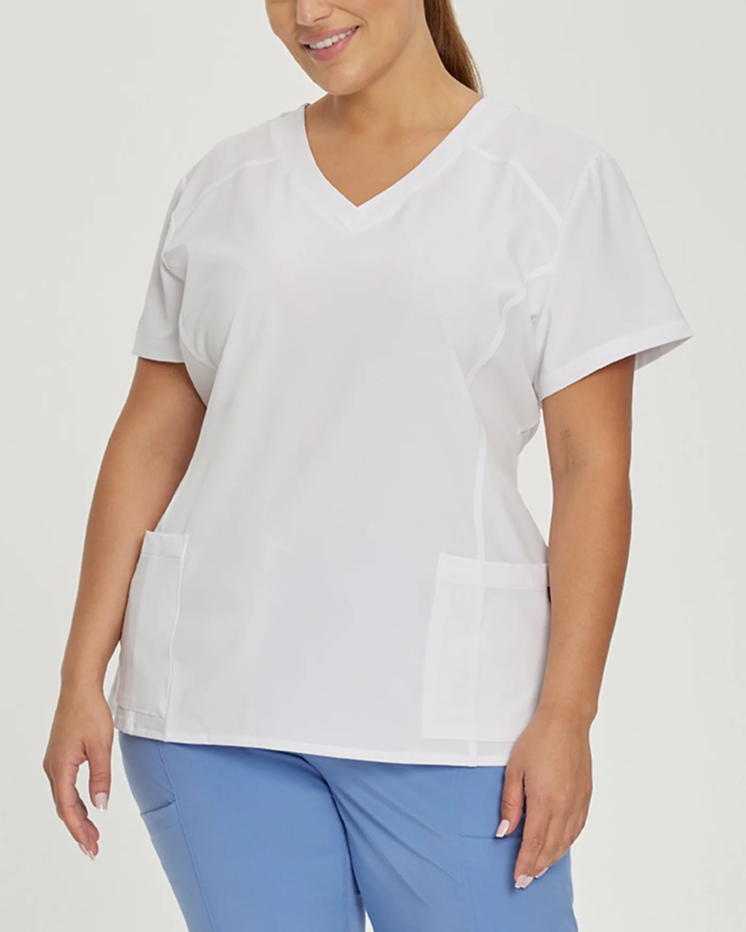 White Cross Fit 2-Pocket V-Neck Scrub Top - Walmart.com