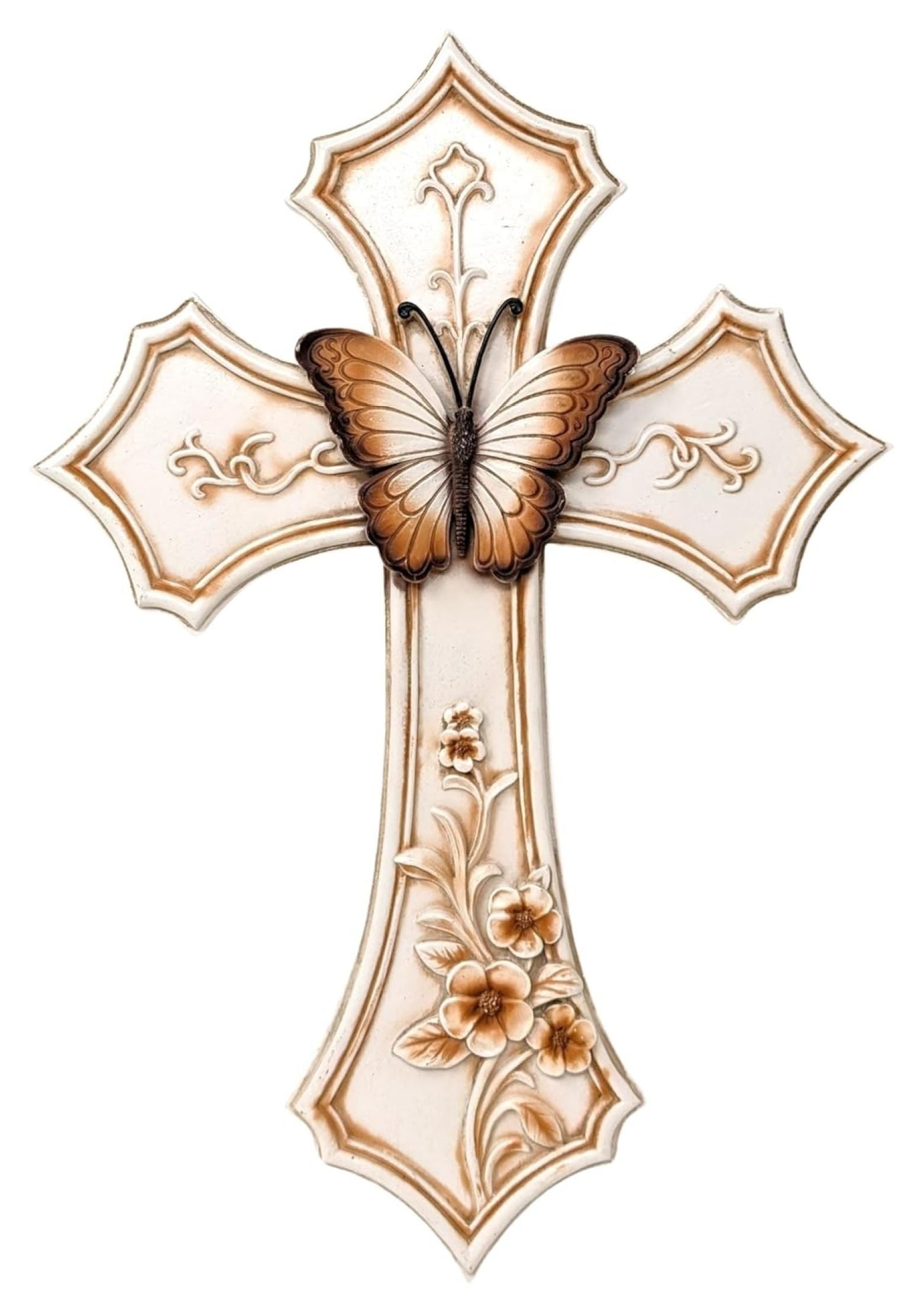 White Cross with and Floral Design - Premium Resin Spiritual and ...