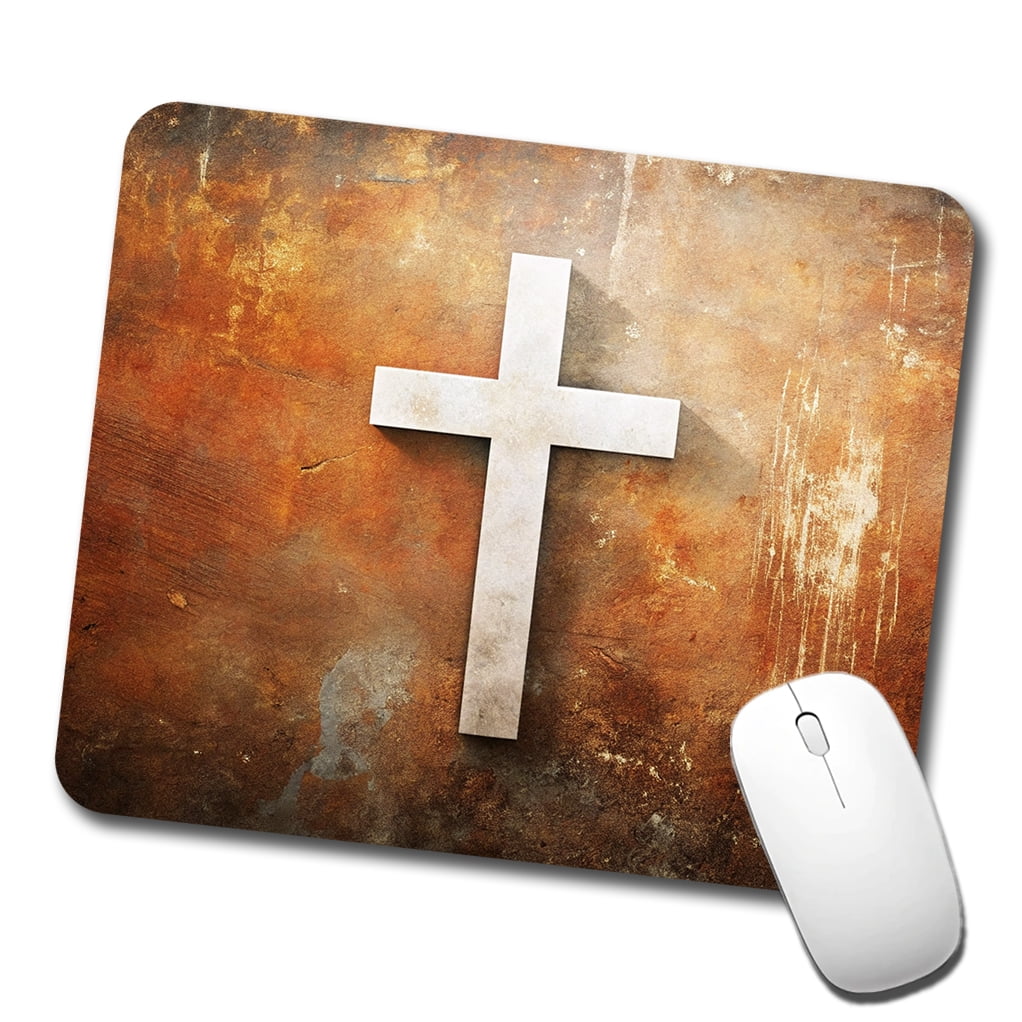 White Cross On Rusty Rustic Background Religious Mouse Pad Low Profile ...