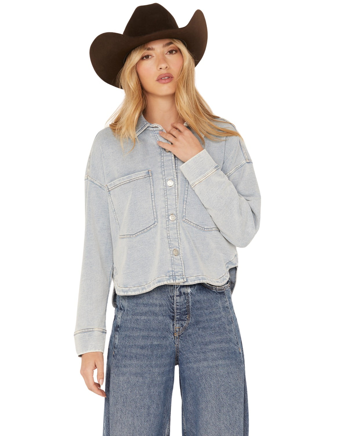 White Crow Women's Denim Knit Cropped Shacket - PJ232267BB Medium US ...