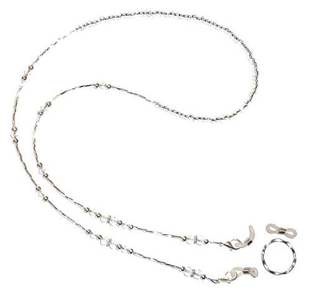White Crystal Beaded Eyeglass holder, comes with a ring and extra ...