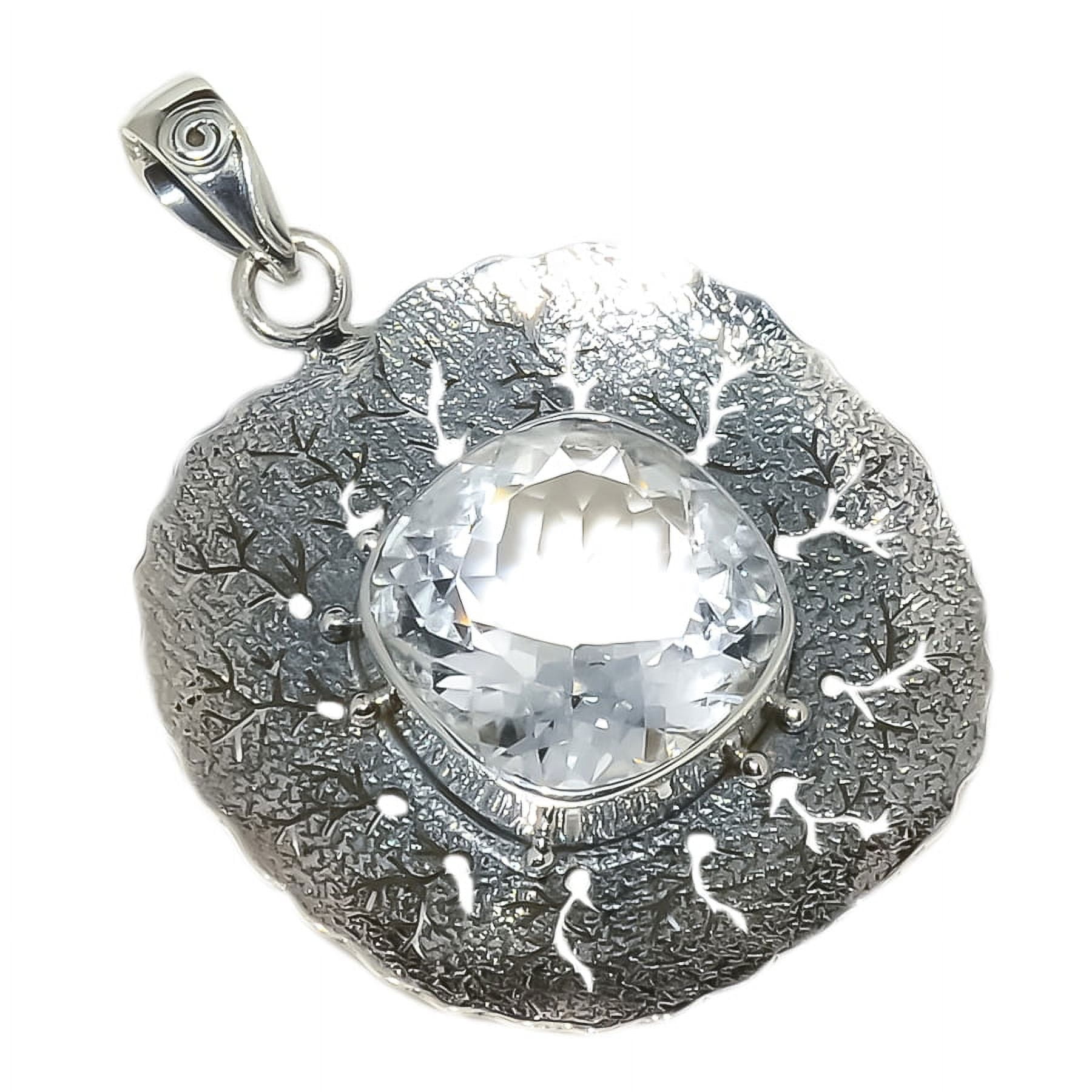 White Crystal Solid 925 Sterling Silver Pendant Size 1.97"Natural ...