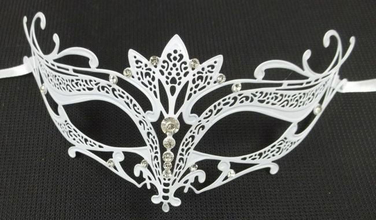 White Crystal Tiara Laser Cut Venetian Mask Masquerade Metal Filigree ...