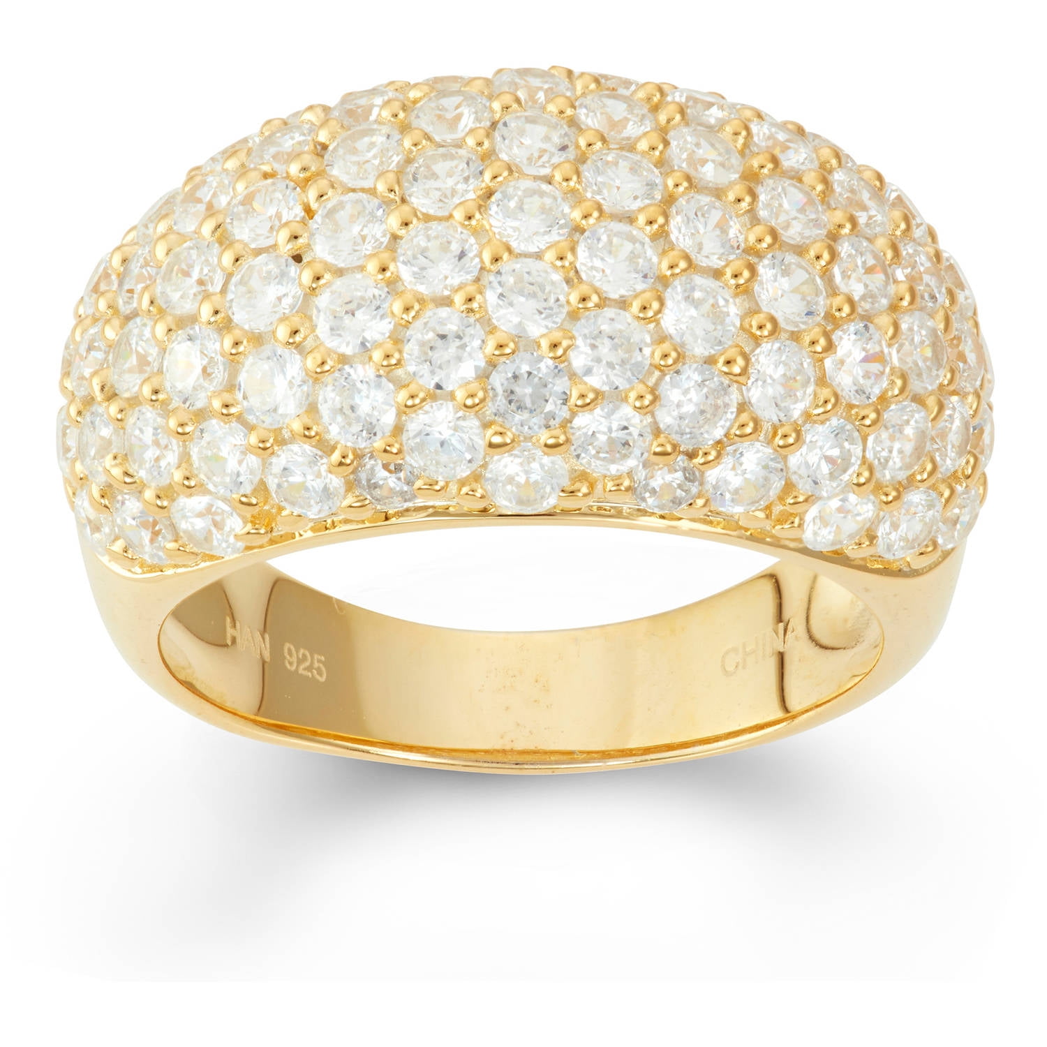 White Cubic Zirconia 18kt Gold over Sterling Silver Pave Graduated Dome ...