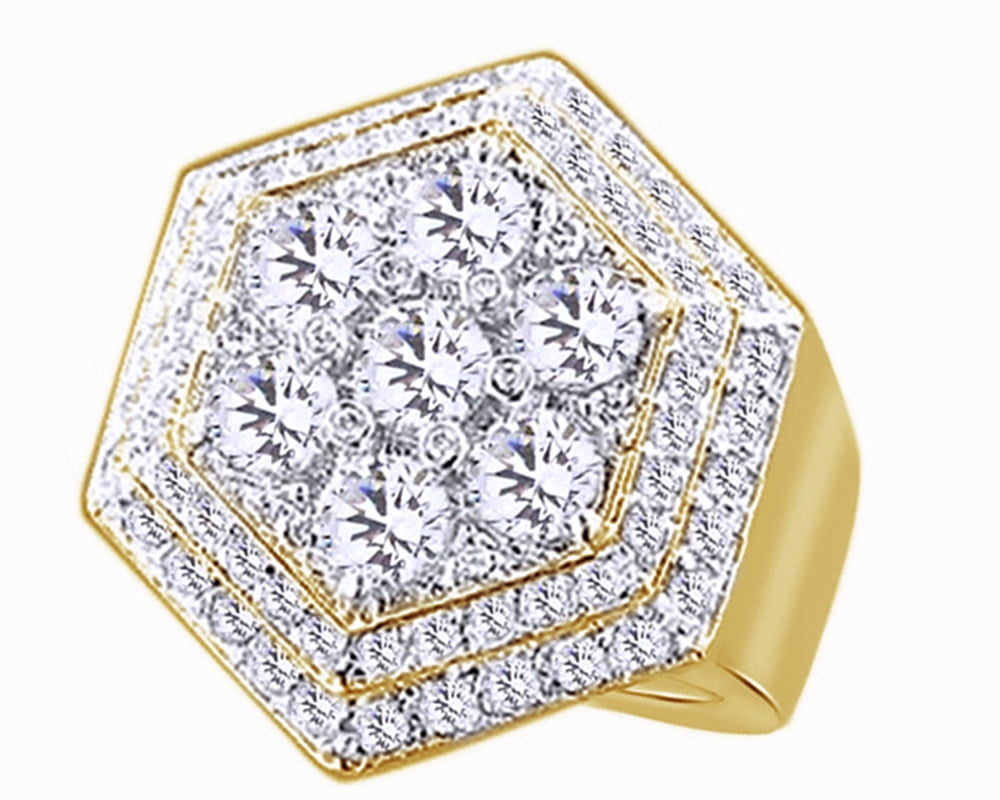 AFFY White Cubic Zirconia Cluster Wedding Band Ring For Men's In 14k ...