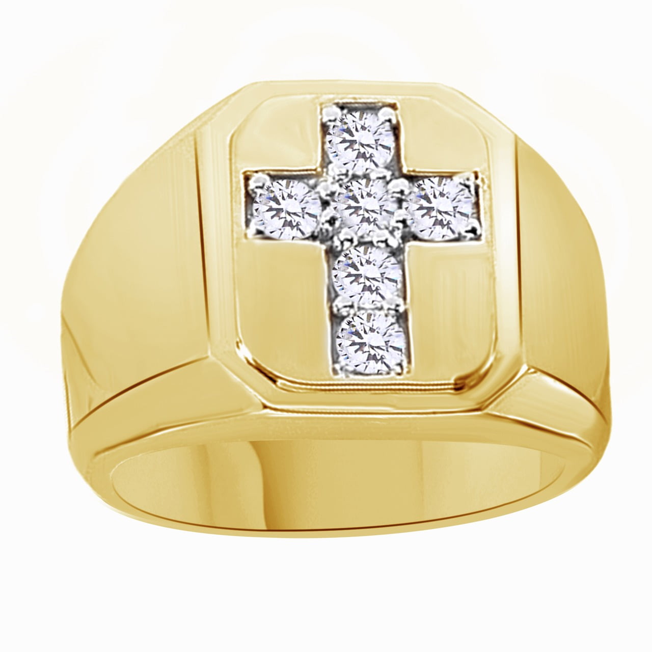AFFY White Cubic Zirconia Cross Symbol Wedding Band Ring For Men's In ...