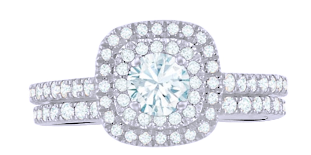 AFFY White Cubic Zirconia Double Frame Bridal Ring Set In 14k White ...