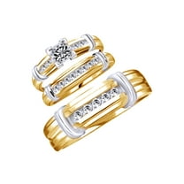 AFFY White Cubic Zirconia Engagement & Wedding Two Tone Trio Band Ring ...
