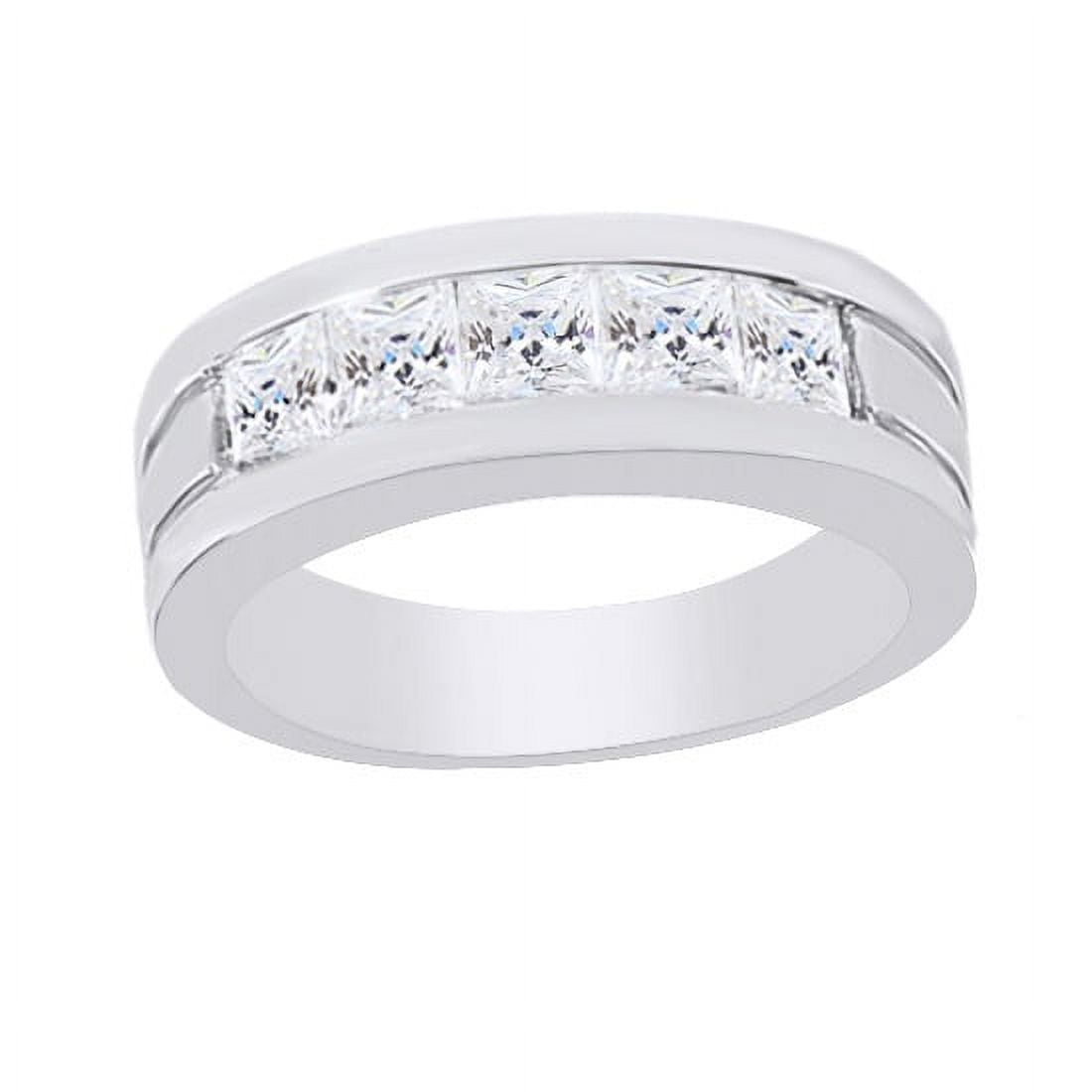 AFFY White Cubic Zirconia Five Stone Wedding Band Ring For Men's In 14k ...