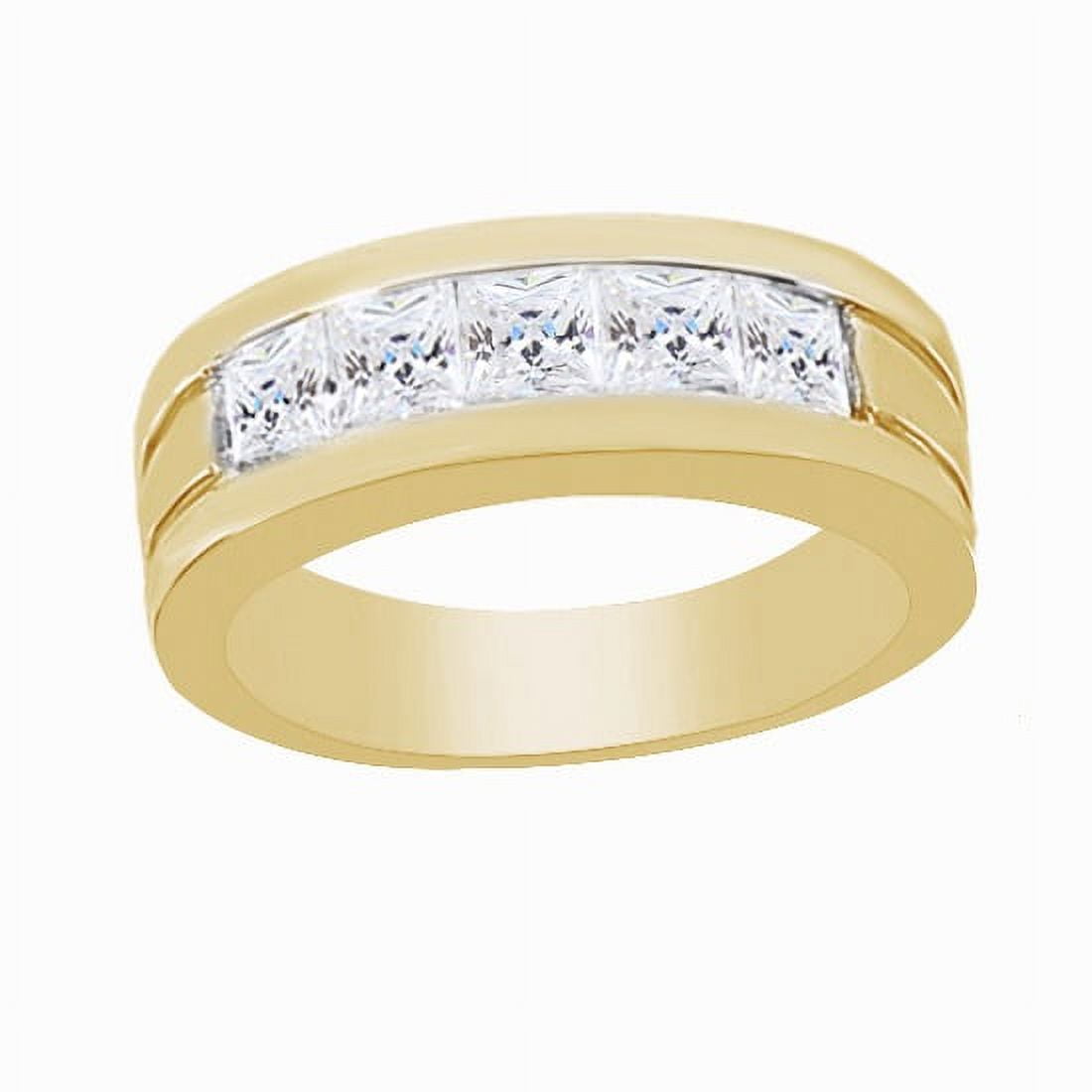AFFY White Cubic Zirconia Five Stone Wedding Band Ring For Men's In 14k ...