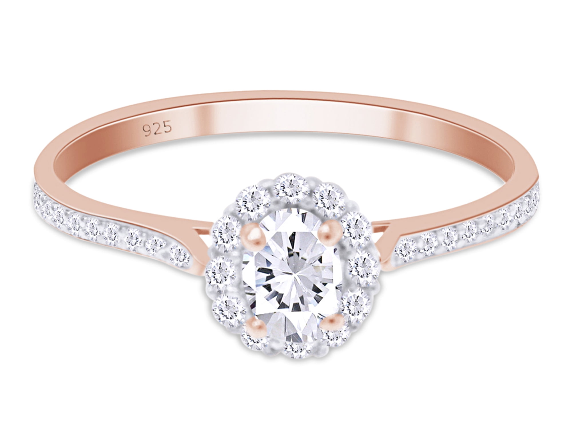 AFFY White Cubic Zirconia Halo Engagement Ring In 14k Rose Gold Over ...