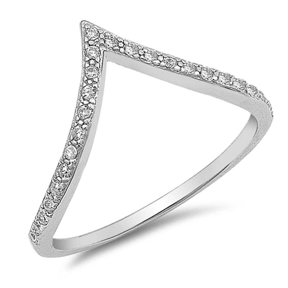 White Cubic Zirconia High Point V Shape Chevron Ring 925 Sterling ...