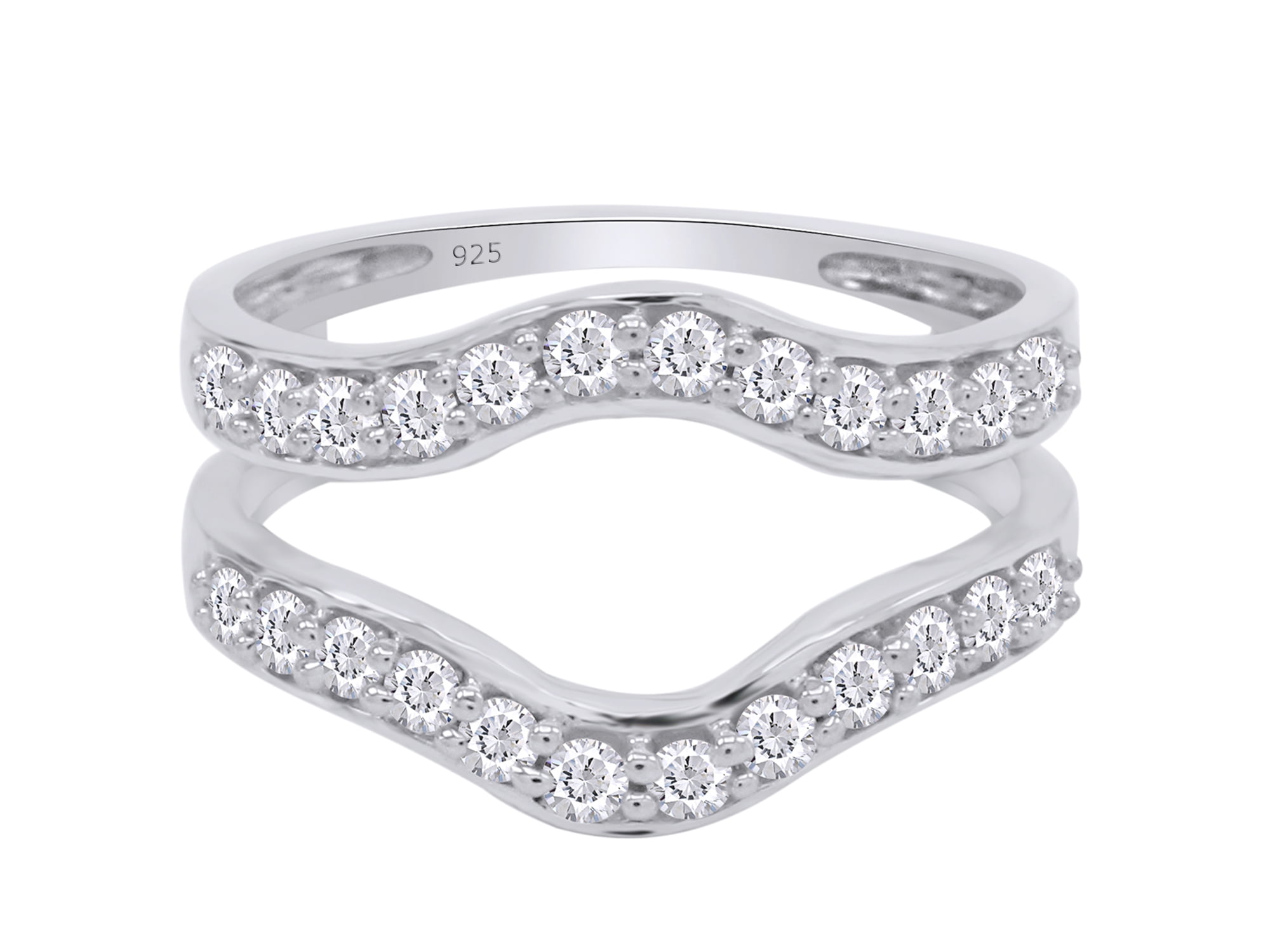 AFFY White Cubic Zirconia Solitaire Enhanced Guard Wrap Wedding Ring In ...