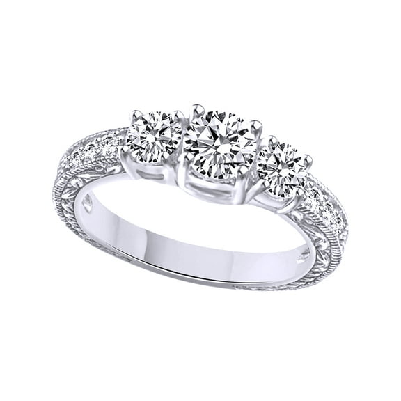 AFFY White Cubic Zirconia Three Stone Anniversary Ring for Women 14K ...