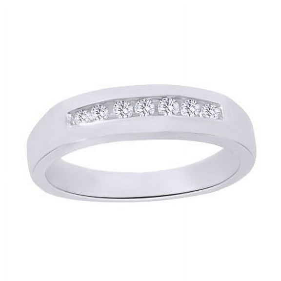AFFY Round White Cubic Zirconia Men's Wedding Band Ring In 14k White ...