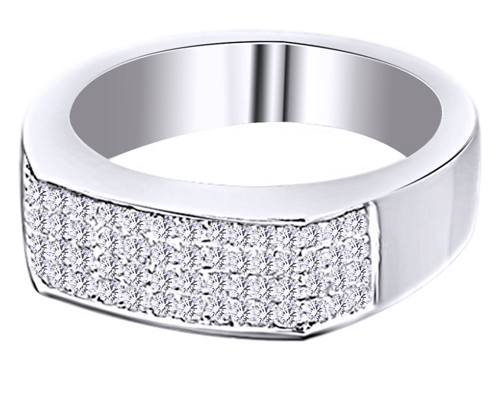 AFFY White Cubic Zirconia Wedding Band Ring For Men's In 14k White Gold ...