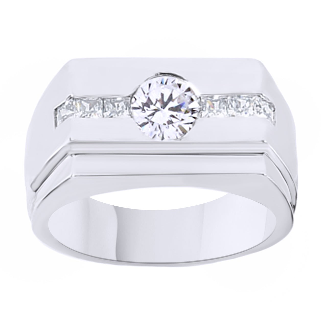 AFFY White Cubic Zirconia Wedding Band Ring For Men's In 14k White Gold ...