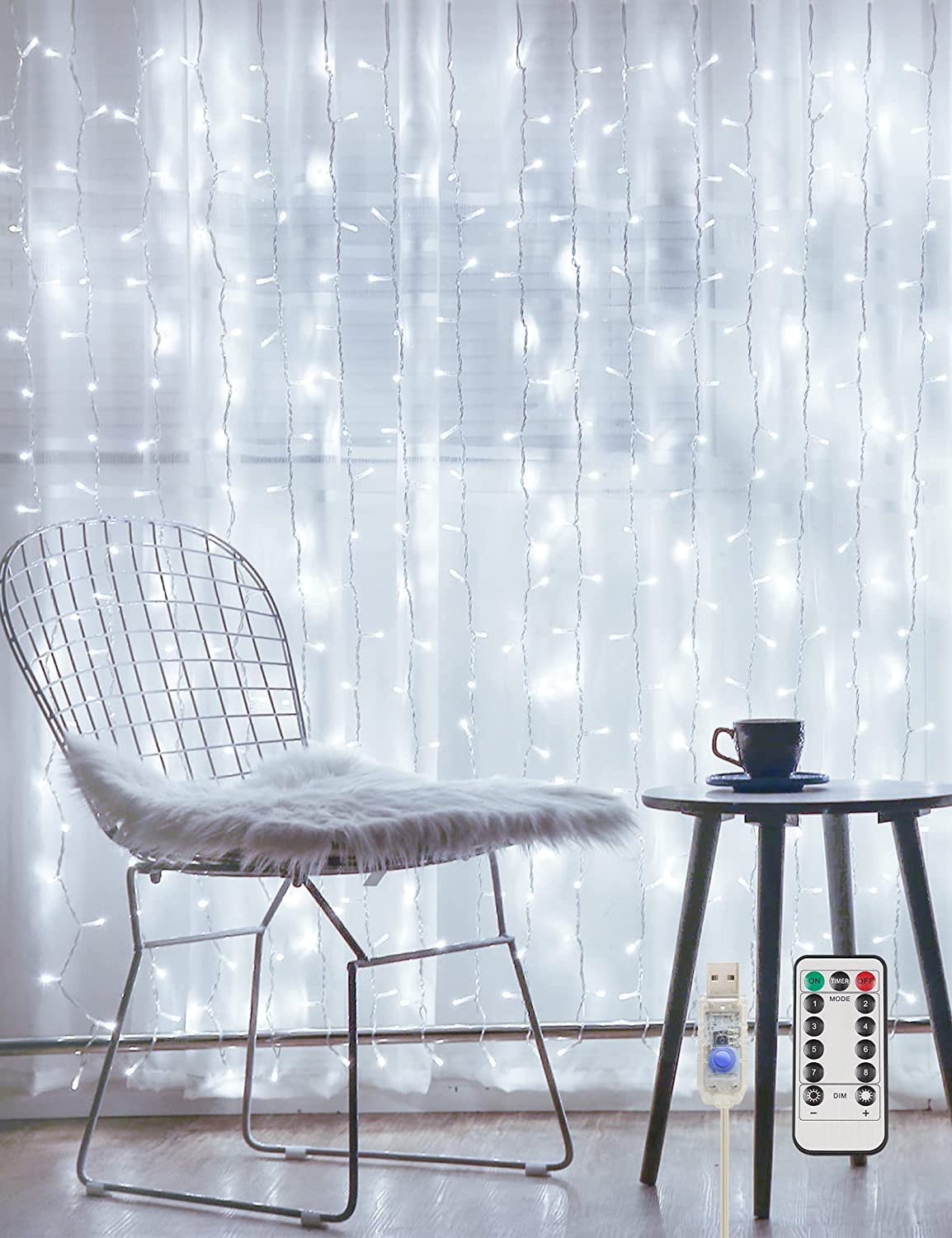 White Curtain Lights for Bedroom Wall, 200 Led Twinkle Lights with ...