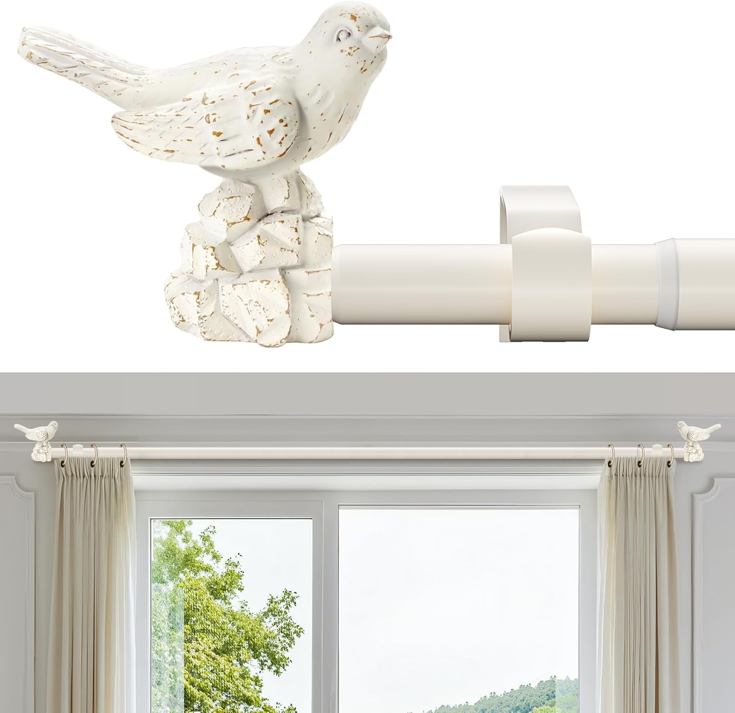 White Curtain Rod 36 to 144 Inches Curtain Rods for Windows Adjustable ...