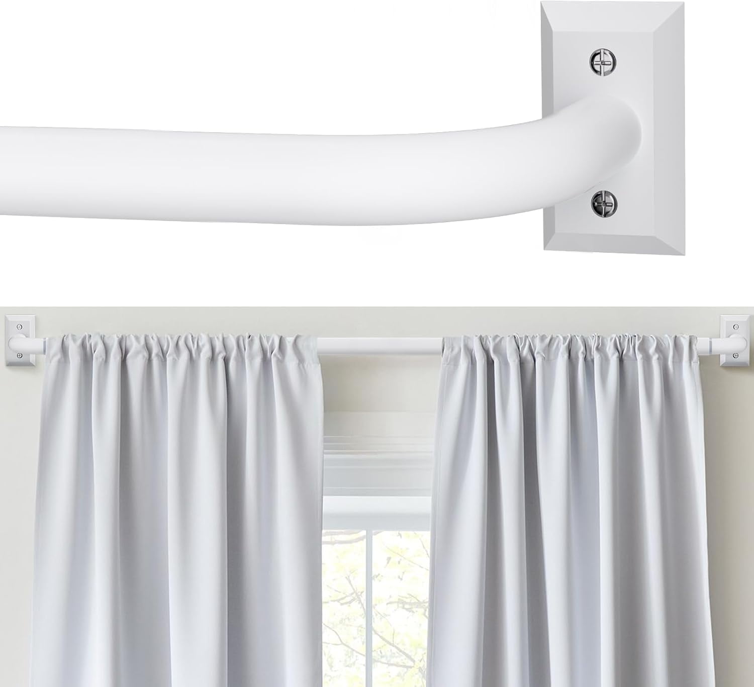 White Curtain Rods, Room Darkening Curtain Rods for Windows 66 to 120 ...