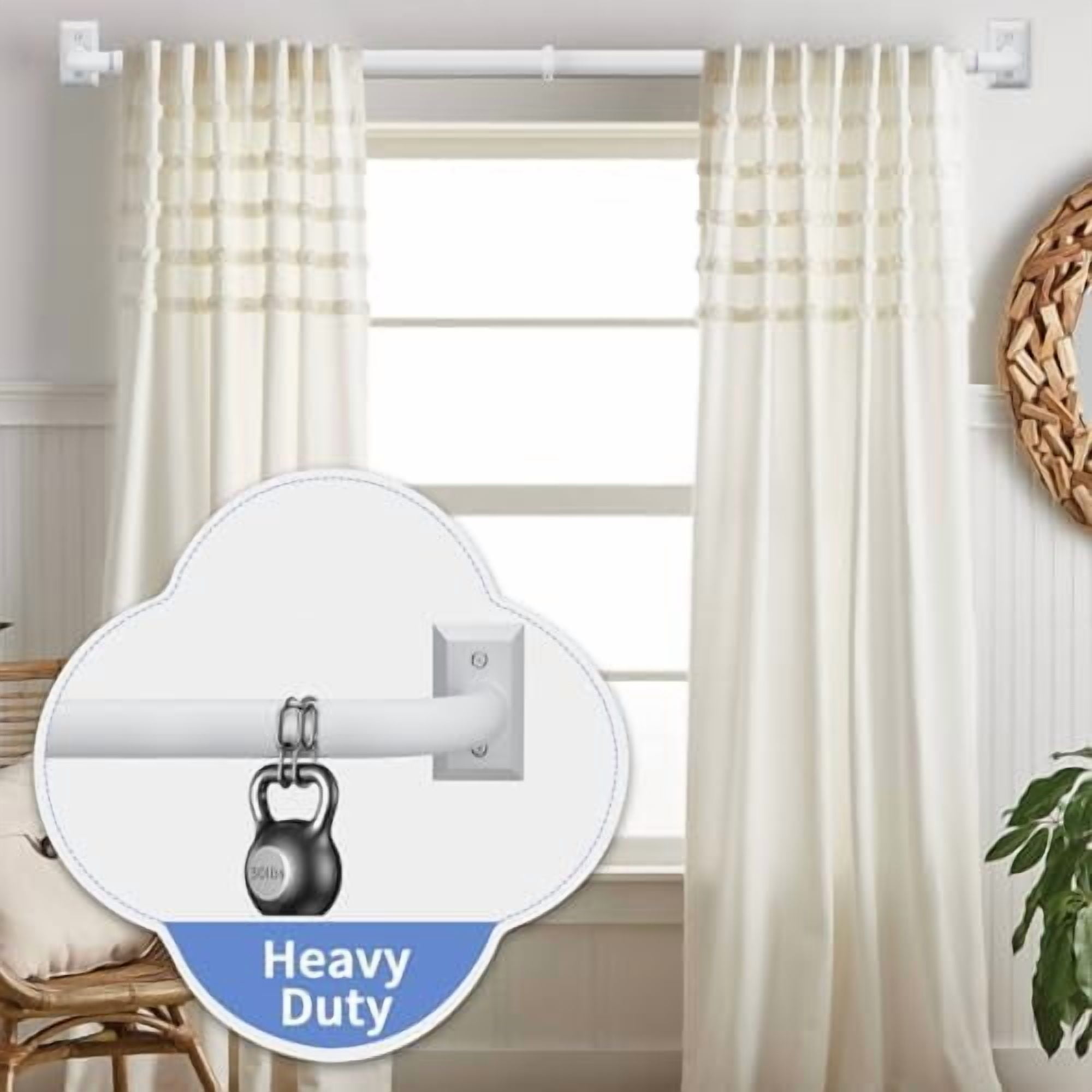 White Curtain Rods, Room Darkening Drapery Rod for Windows 66 to 120 ...