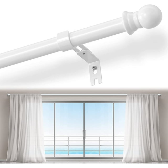 White Curtain Rods for Windows 66 to 112, 1 inch Heavy Duty Curtain Rod ...
