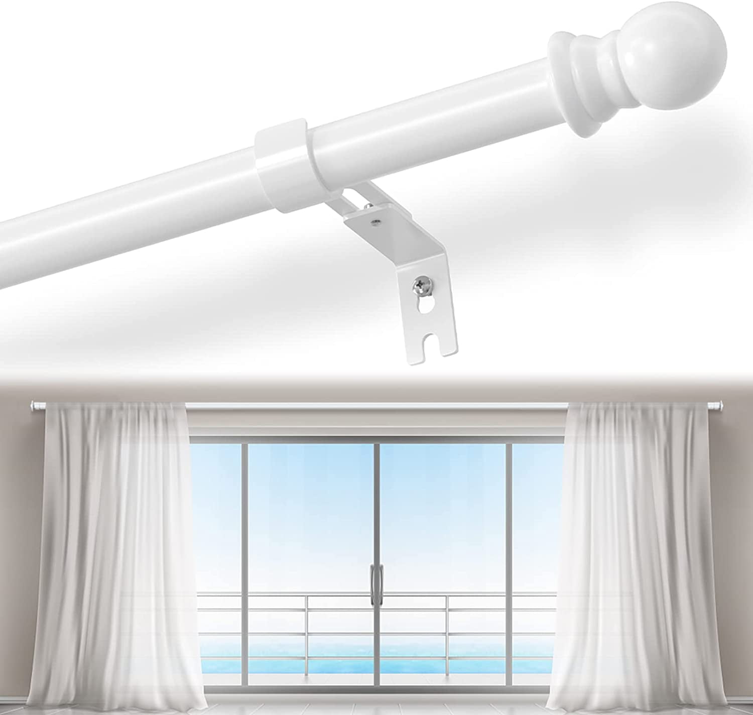 White Curtain Rods for Windows 66 to 144, 1 inch Heavy Duty Curtain Rod ...