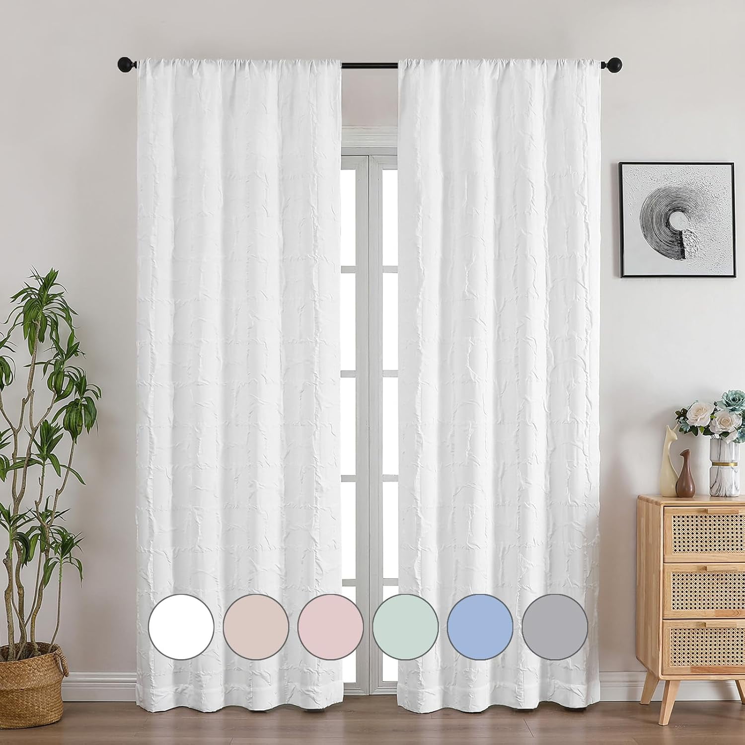 TRAHOO-White Curtains 84 Inches Long 2 Panels Set, Soft Airy ...