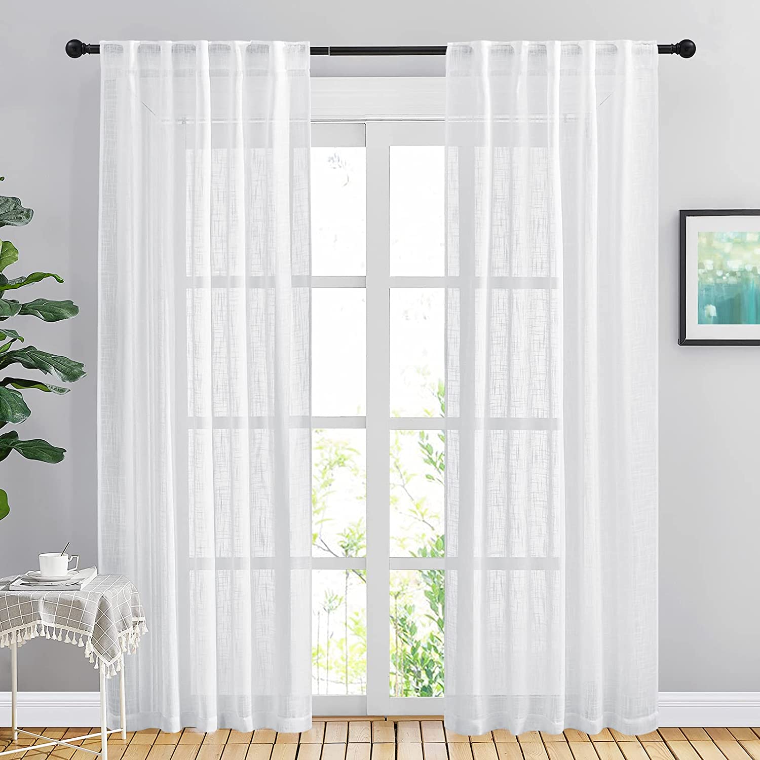 White Curtains 84 inches Long for Living Room, Rod Pocket & Back Tab ...