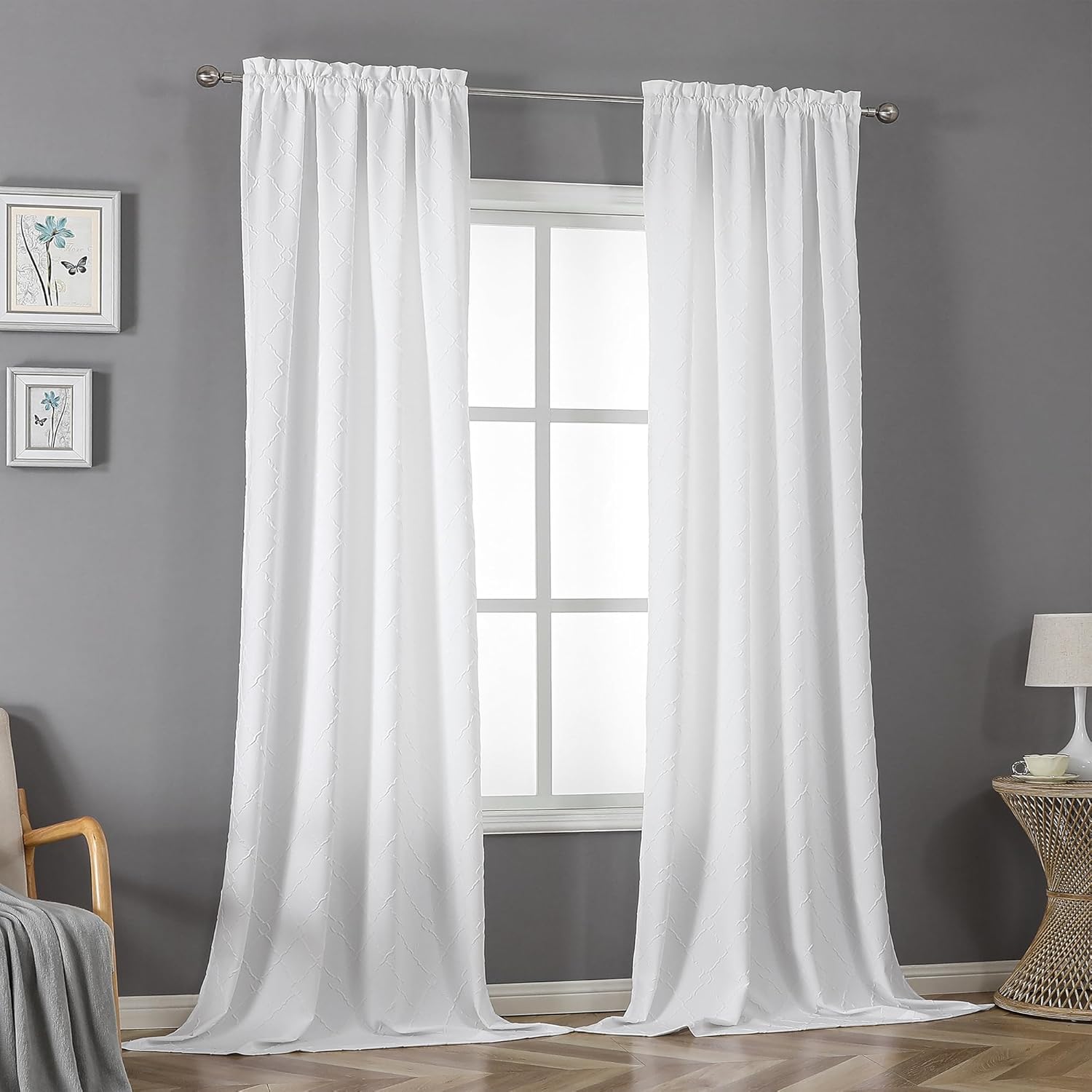 White Curtains 96 Inch 2 Panels Set Extra Long for Livng Room/Bedroom ...