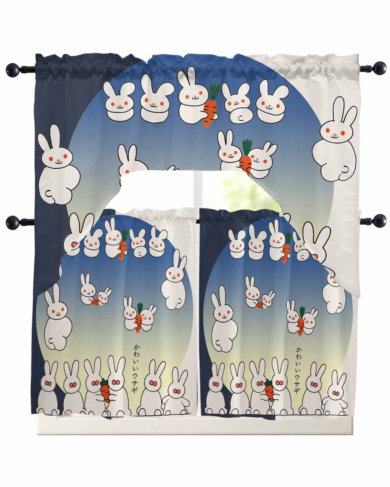 White Cute Rabbit Swag Curtains for Living Room/Bedroom Windows ...