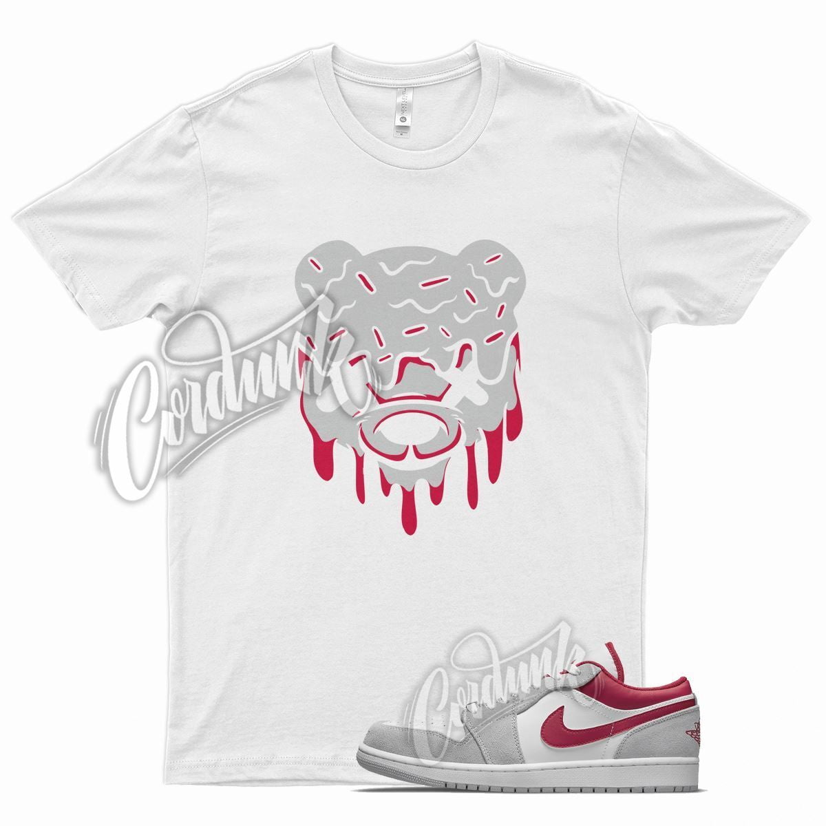 White DRIPPY T Shirt for Air J1 1 Low SE Light Smoke Grey Gym Red ...