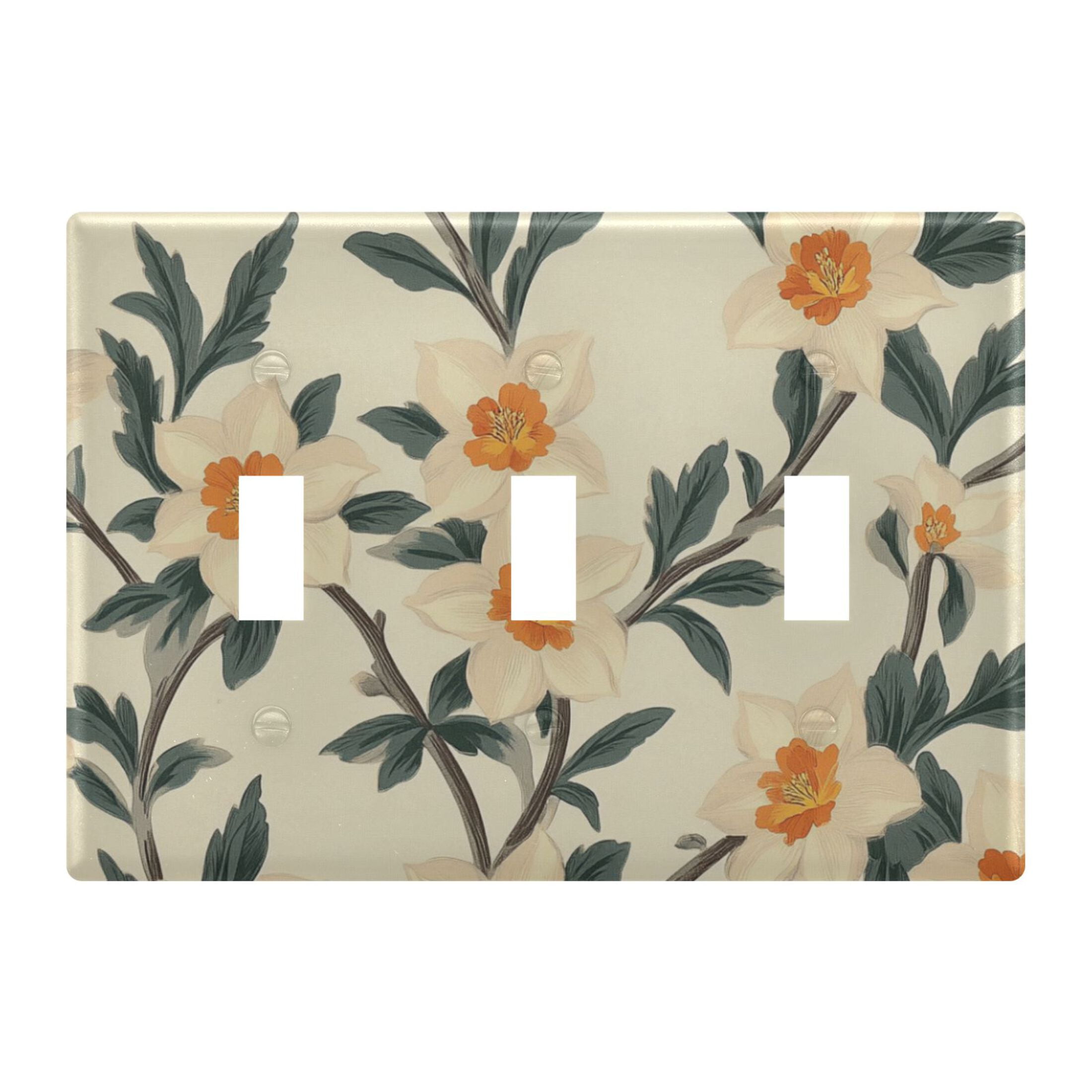White Daffodils and Leaves Light Switch Cover Decorative 3 Gang Wall ...