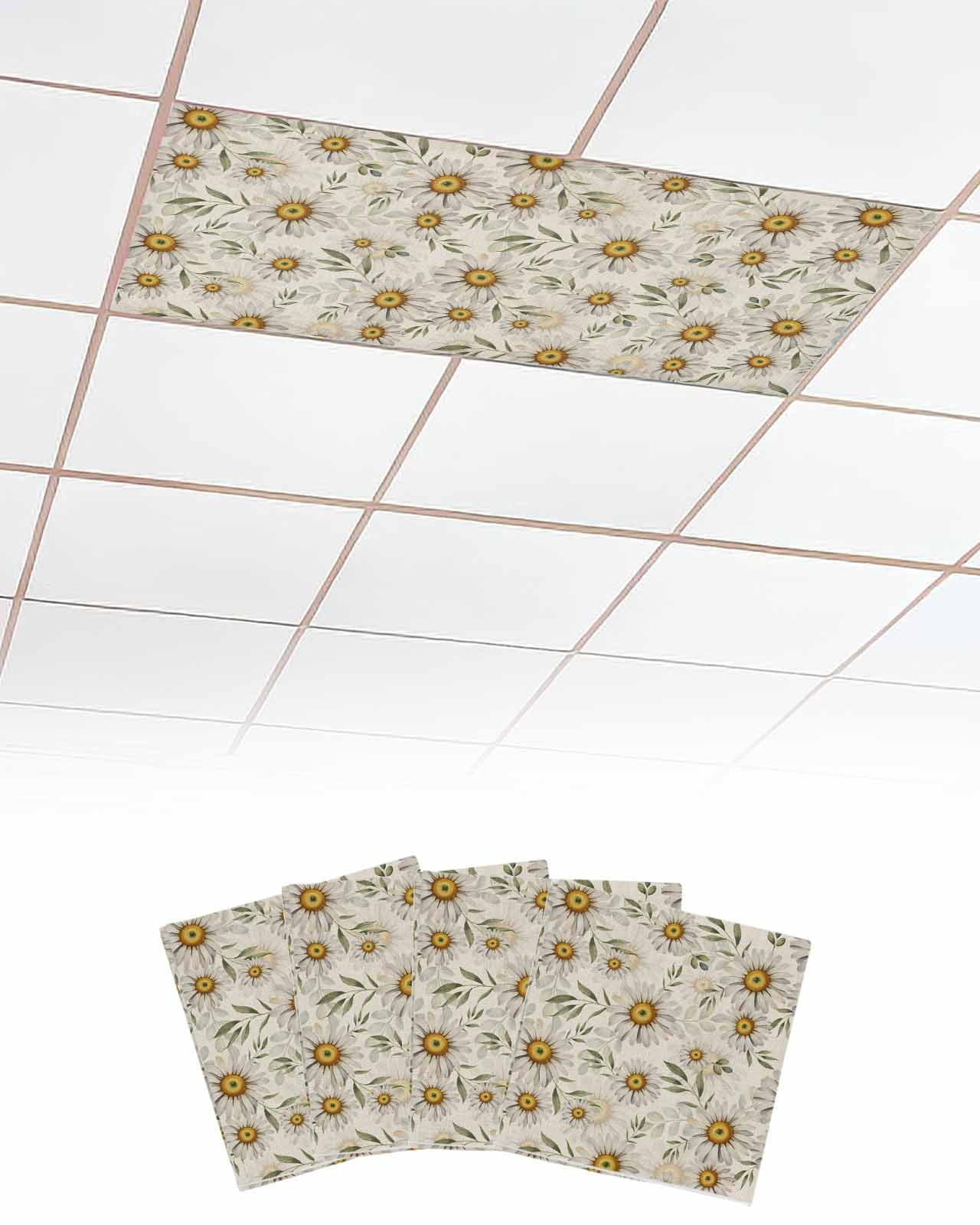White Daisies Fluorescent Light Covers for Ceiling Lights 4x2 feet,4 ...