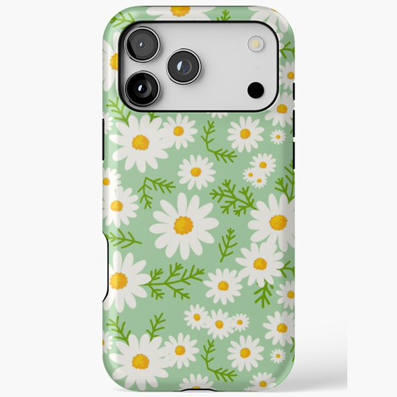 White Daisies Pastel Green Pattern iPhone Case 17 11 12 13 14 15 16 Pro ...