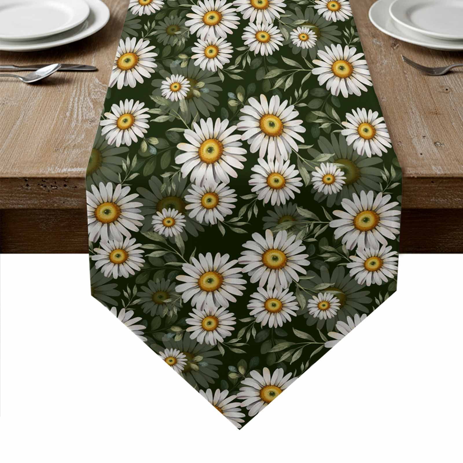 White Daisies Table Runner Linen Burlap Table Runner 70 Inches Long ...