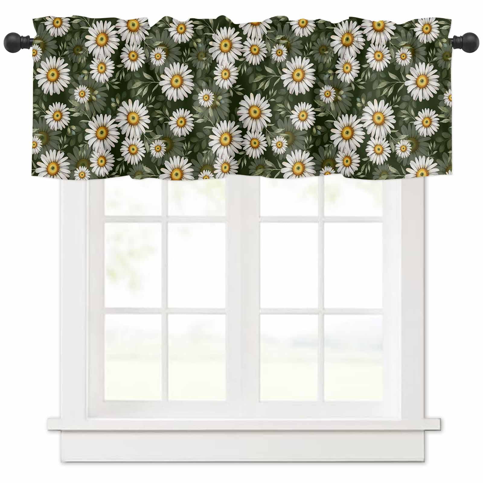 White Daisies Valances for Windows Farmhouse Kitchen Curtains Valances ...