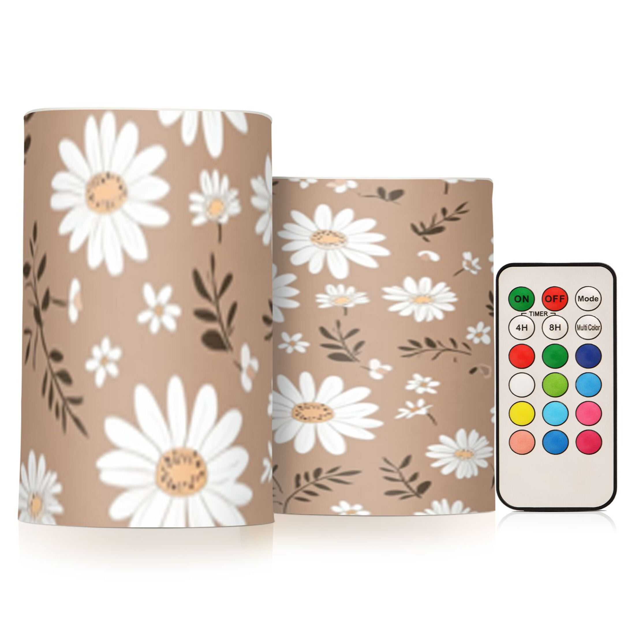 White Daisies on Brown Background Flickering Flameless Candles Battery ...