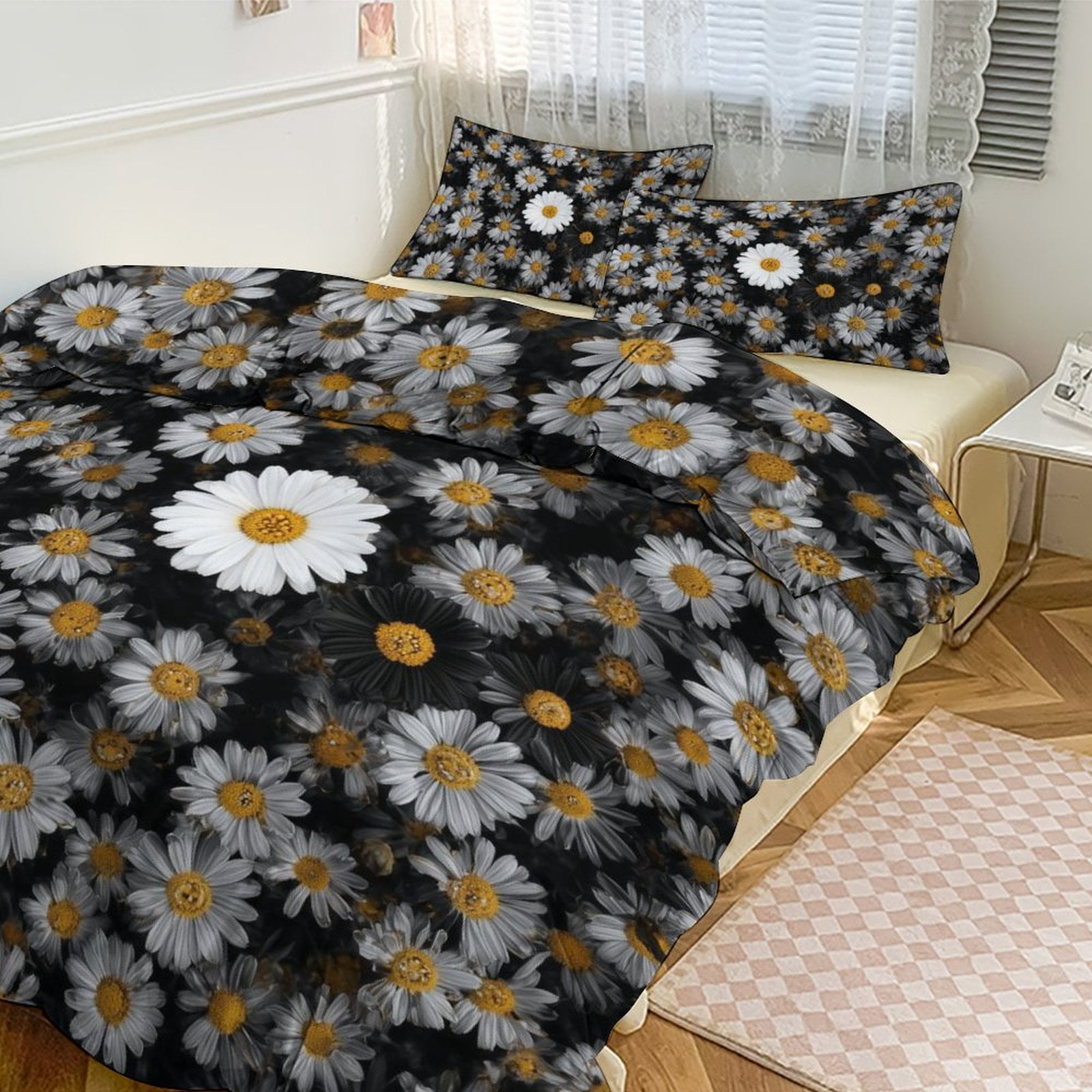 White Daisy Among Grey Daisies Bedding Set with Zipper Closure for ...