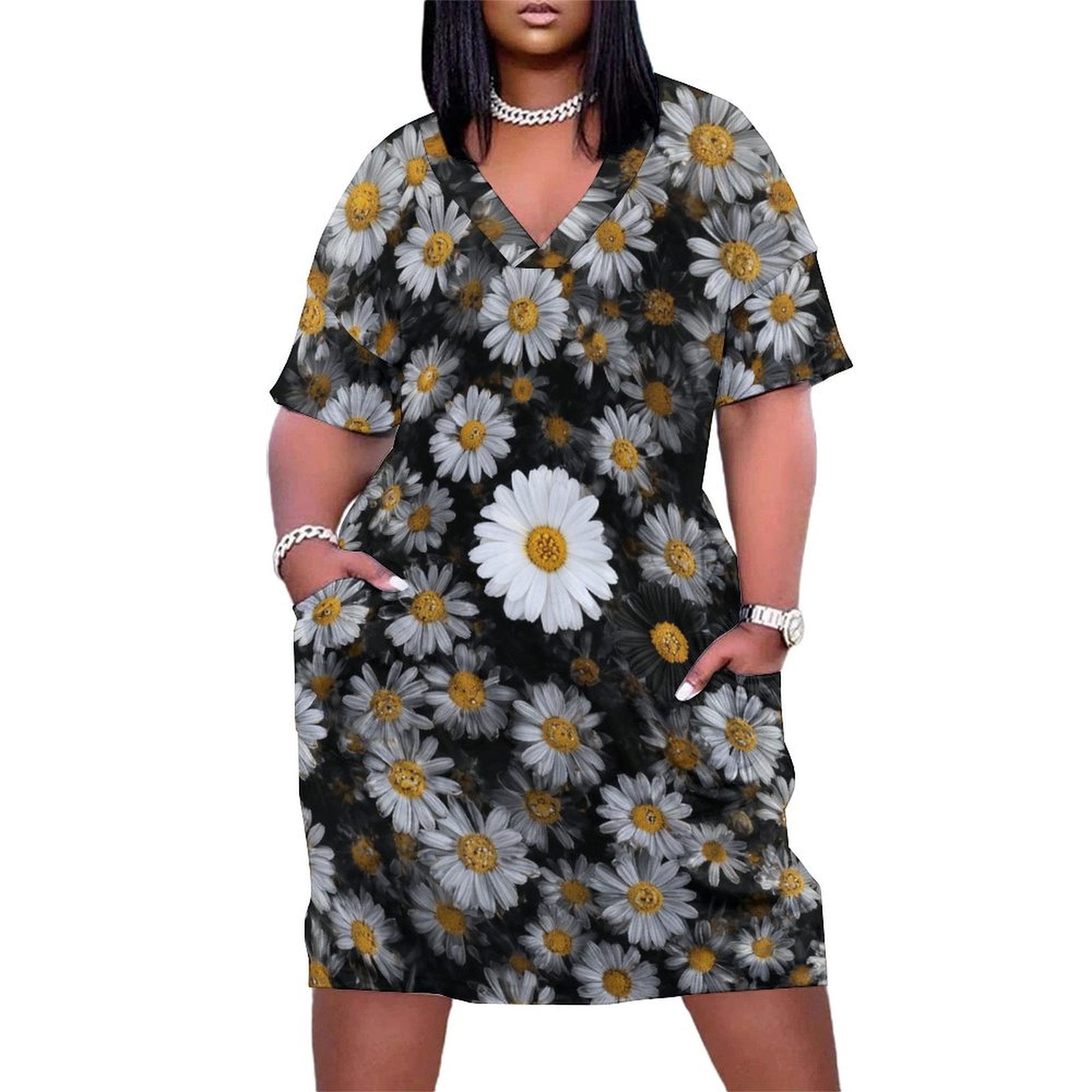 White Daisy Among Grey Daisies Women's Summer Short Sleeve Casual ...