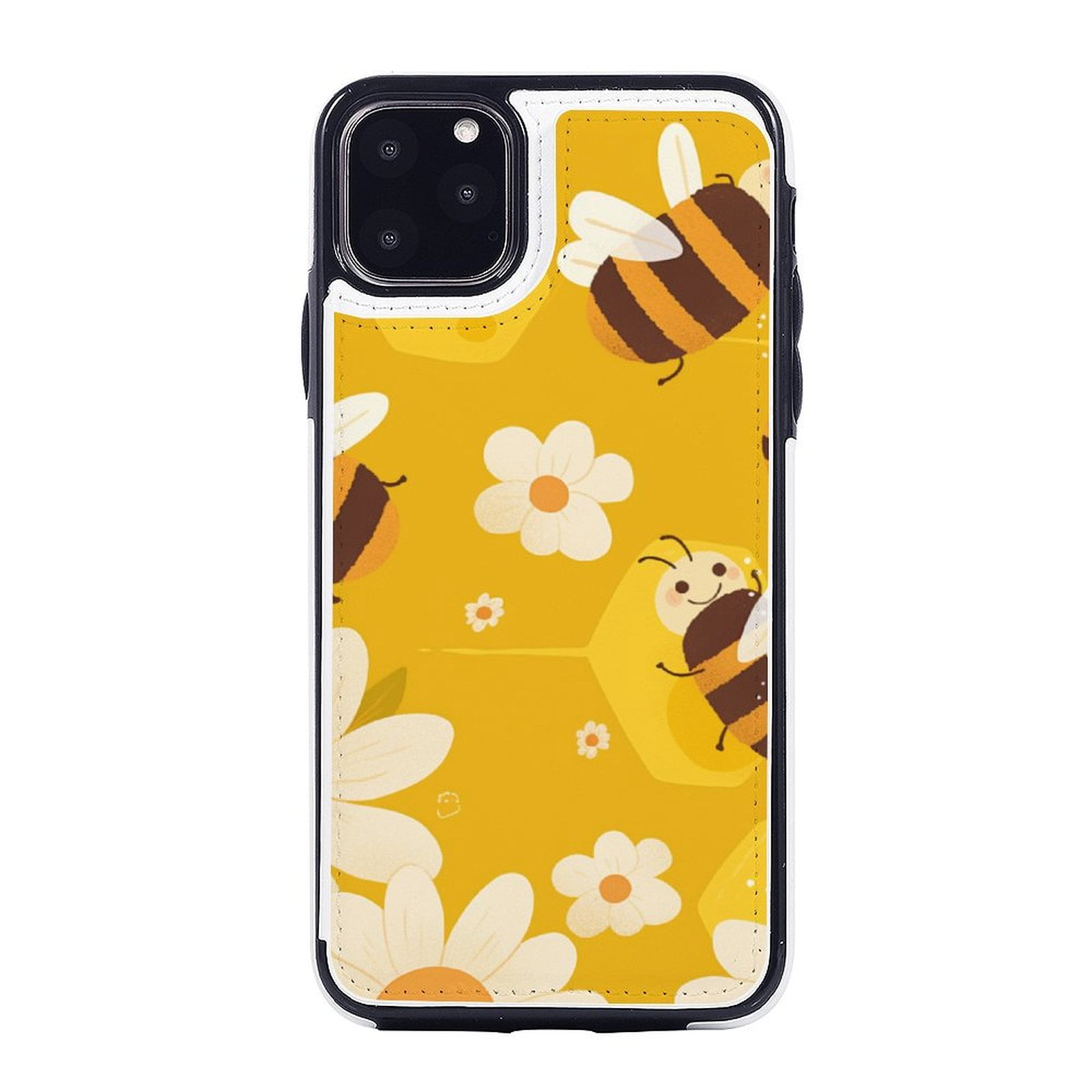 White Daisy And Bee Leather Wallet Case for iPhone 16 15 14 13 12 11 ...