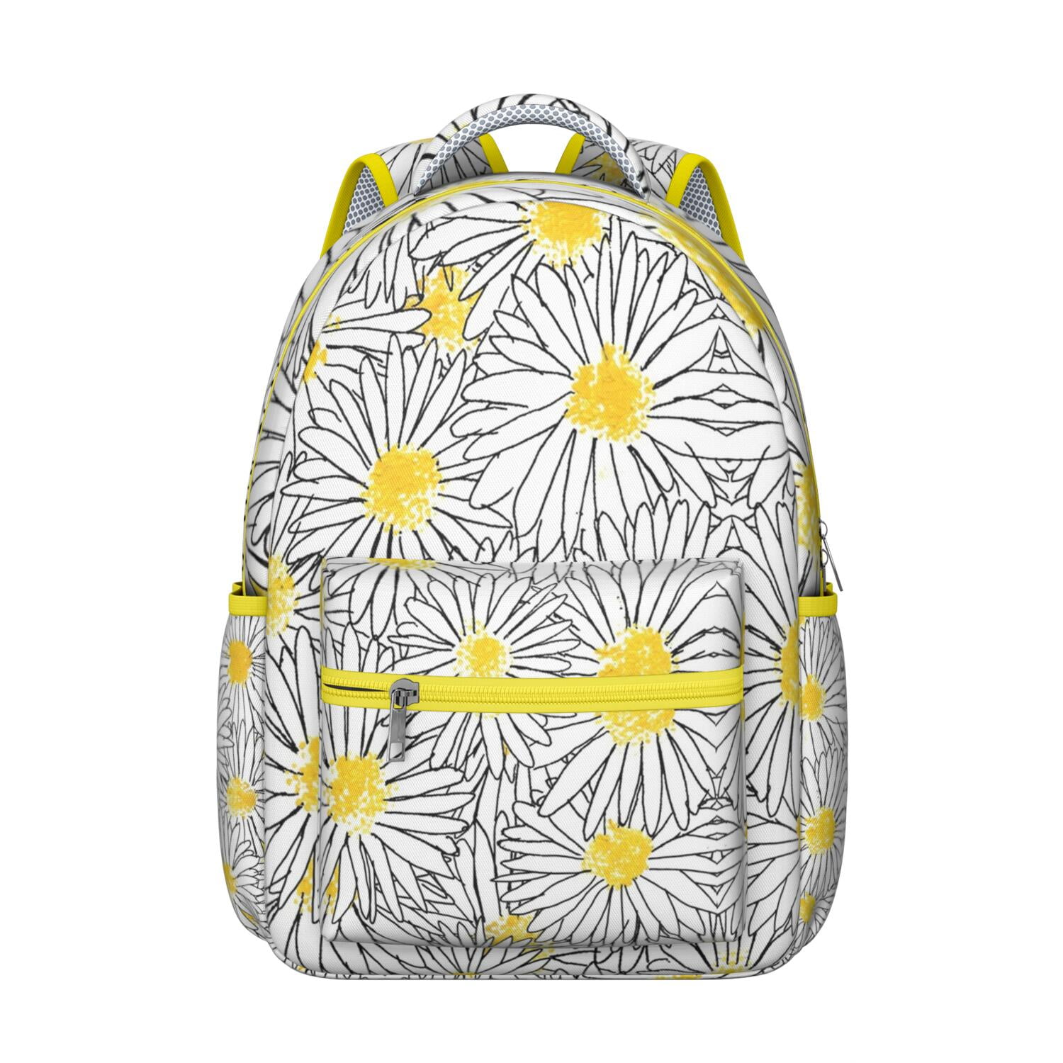 White Daisy Artwork Waterproof Backpack - Boho Student Bag with ...