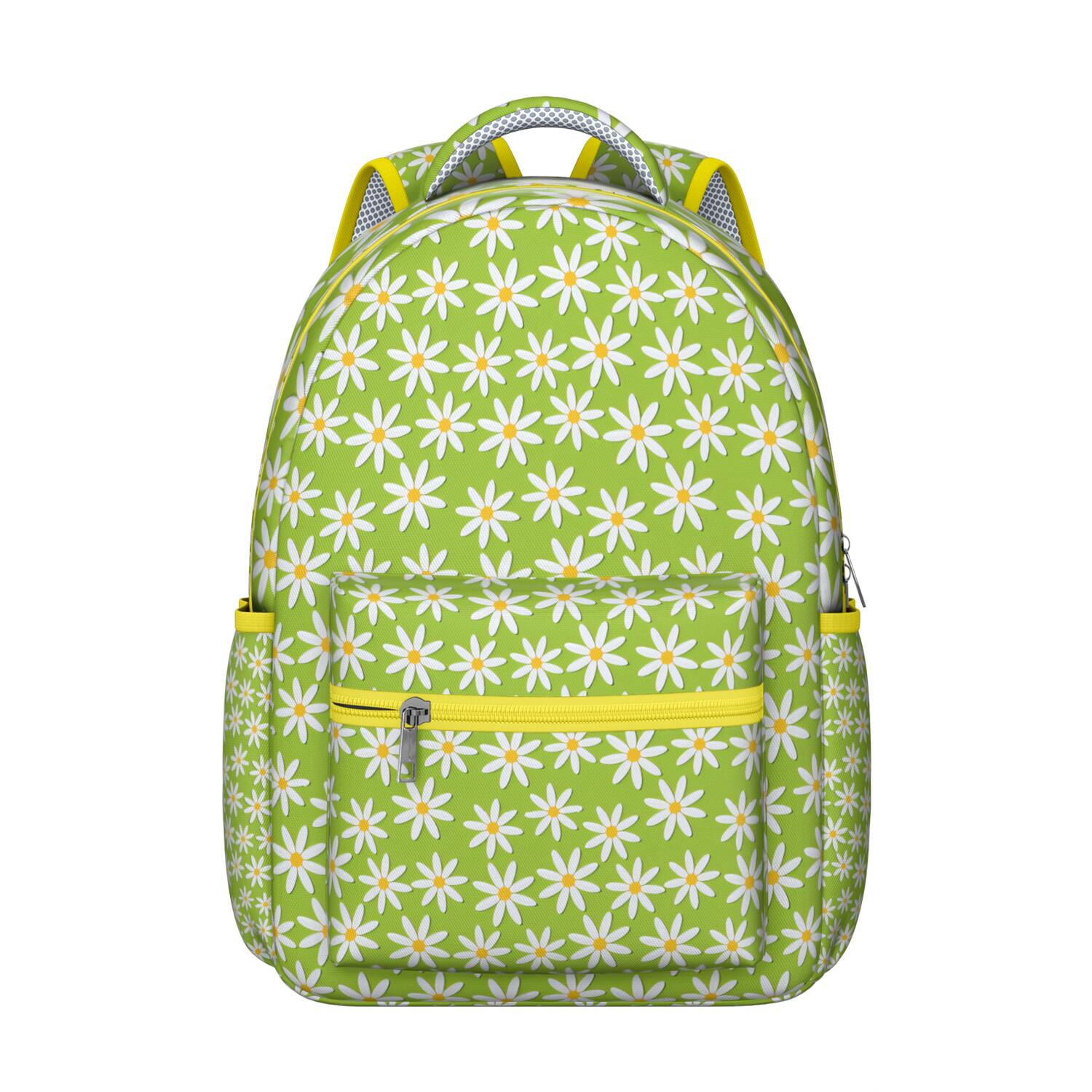 White Daisy Artwork Waterproof Backpack - Boho Student Bag with ...